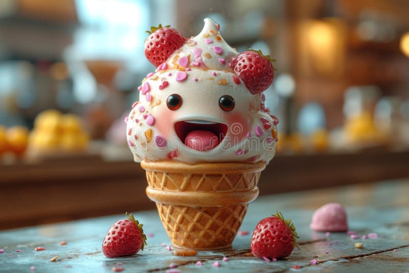 A Fun Creamy Ice Cream Cone. Three-dimensional Illustration Stock ...