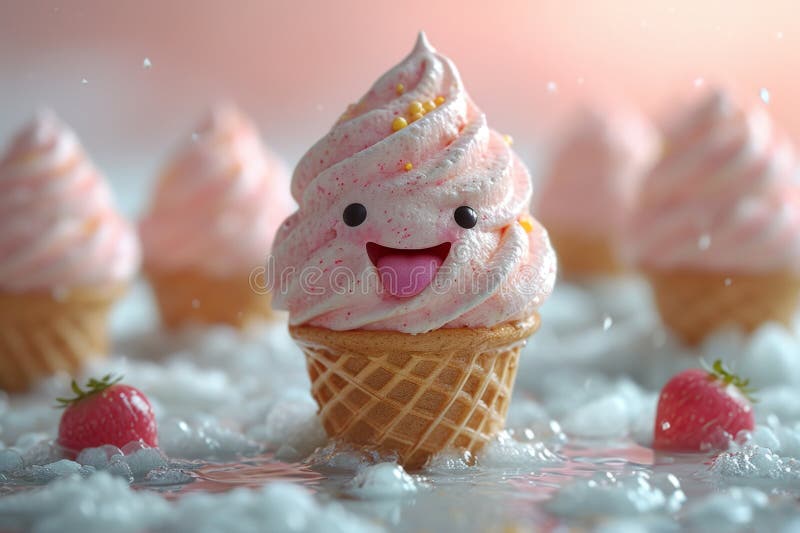 A Fun Creamy Ice Cream Cone. Three-dimensional Illustration Stock Image ...