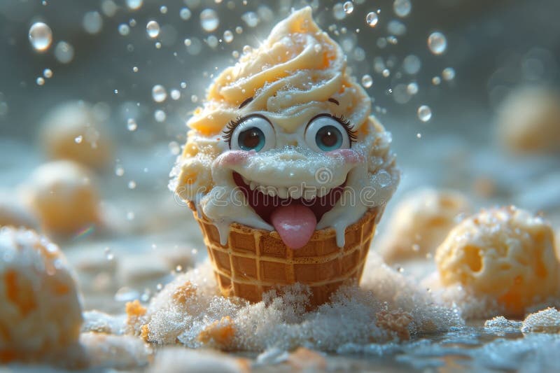A Fun Creamy Ice Cream Cone. Three-dimensional Illustration Stock ...