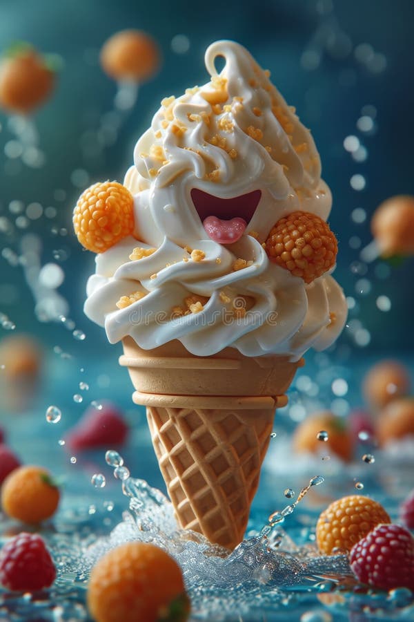 A Fun Creamy Ice Cream Cone. Three-dimensional Illustration Stock ...