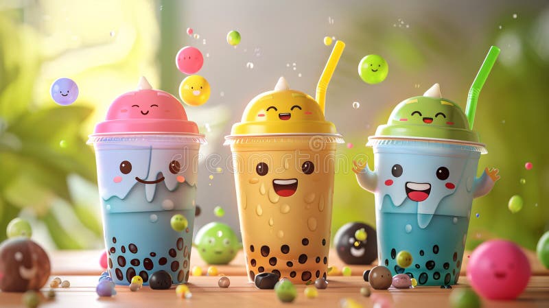 Fun and Creative Cartoon-style Bubble Tea Characters in an Animated ...