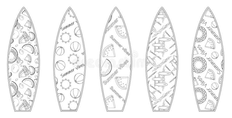Summer Vibes Surfboard Coloring Page Stock Vector - Illustration of ...