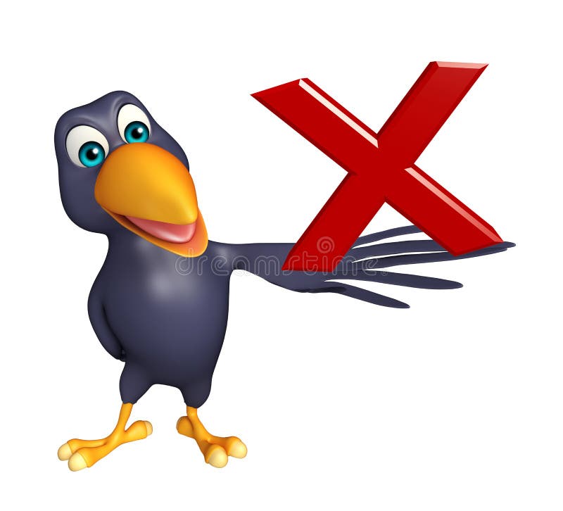 Fun Crow Cartoon Character with Cross Sign Stock Illustration ...