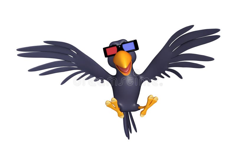 Fun Crow Cartoon Character with 3D Gogal Stock Illustration ...