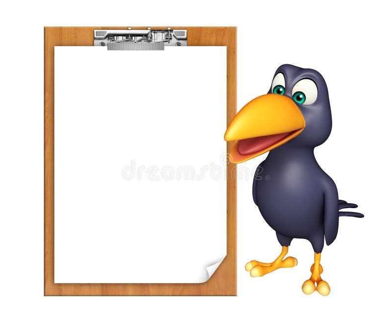 Fun Crow Cartoon Character with Exam Pad Stock Illustration ...