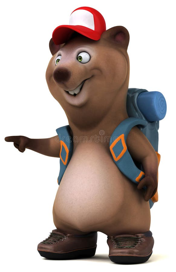 Fun 3D Bear Backpacker Cartoon Character Stock Illustration ...