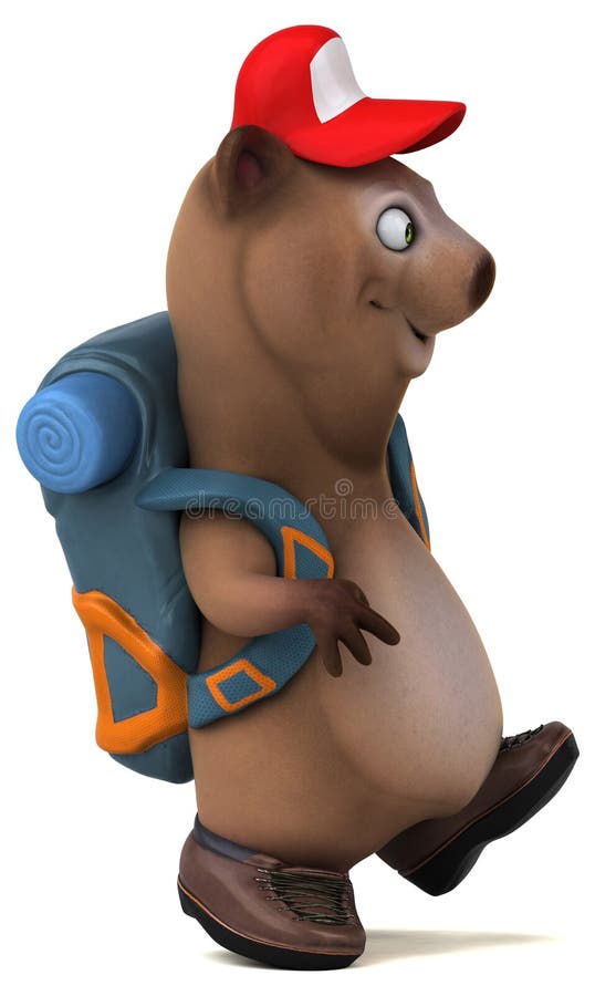 Fun 3D Bear Backpacker Cartoon Character Stock Illustration ...