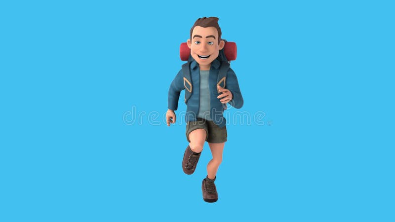 Fun 3D cartoon backpacker stock video. Video of people - 303697653