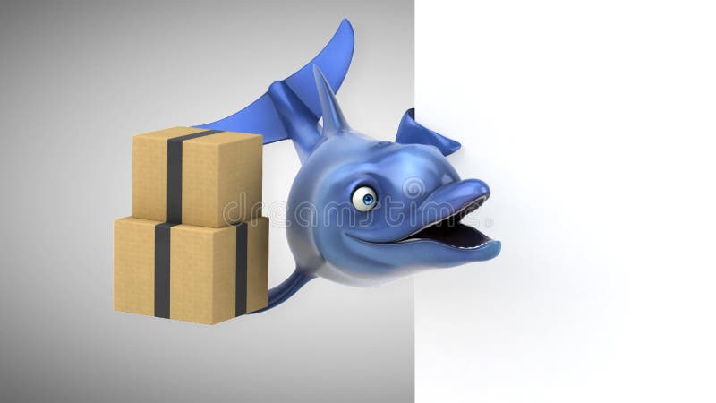 Fun 3d cartoon dolphin stock footage. Video of boxes - 321184602