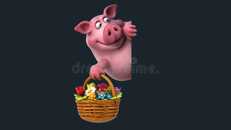 Fun 3D cartoon pig stock video. Video of floral, bouquet - 380415559