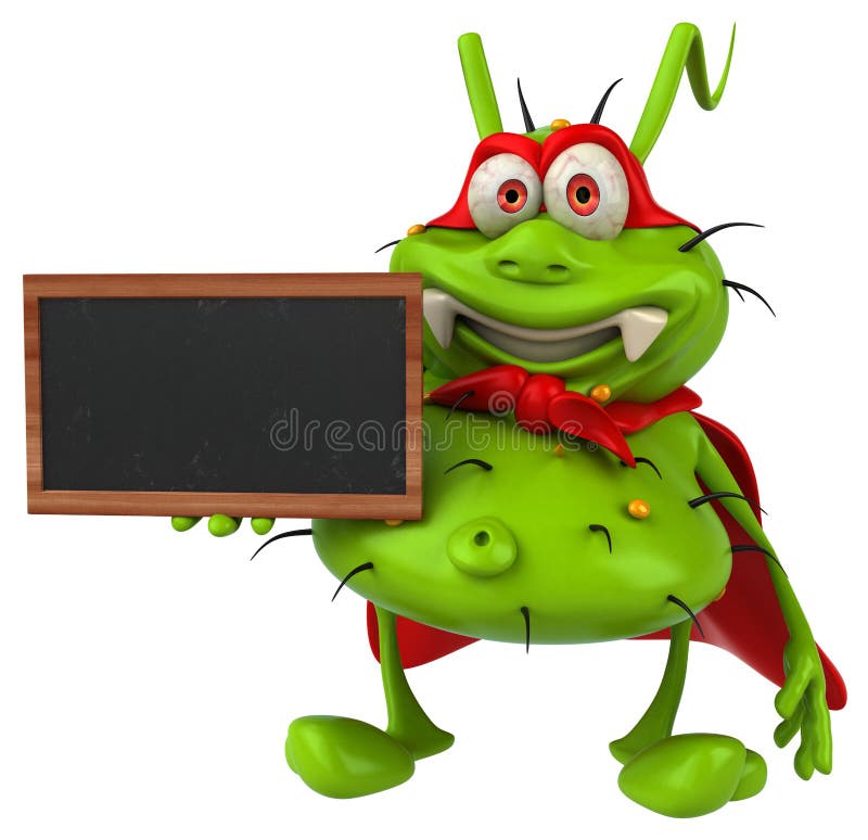 Fun 3D Germ Monster Holding a Blackboard Stock Illustration ...