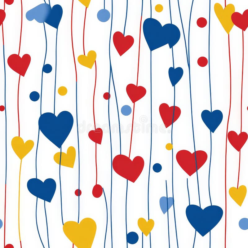 A Fun Design Featuring Hearts, Dots, and Thin Lines in a Continuous ...