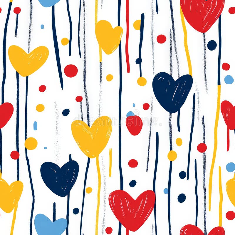 A Fun Design Featuring Hearts, Dots, and Thin Lines in a Continuous ...