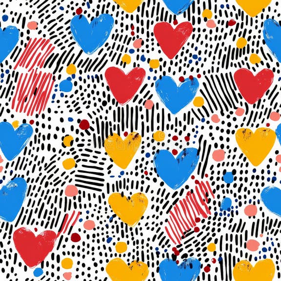 A Fun Design Featuring Hearts, Dots, and Thin Lines in a Continuous ...