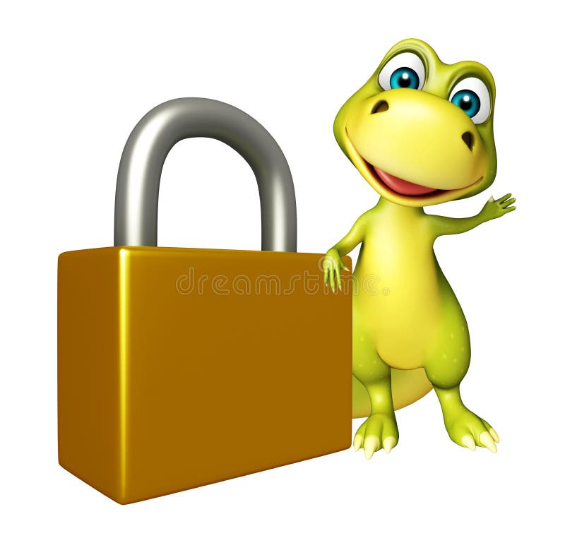 Fun Dinosaur Cartoon Character with Lock Stock Illustration ...