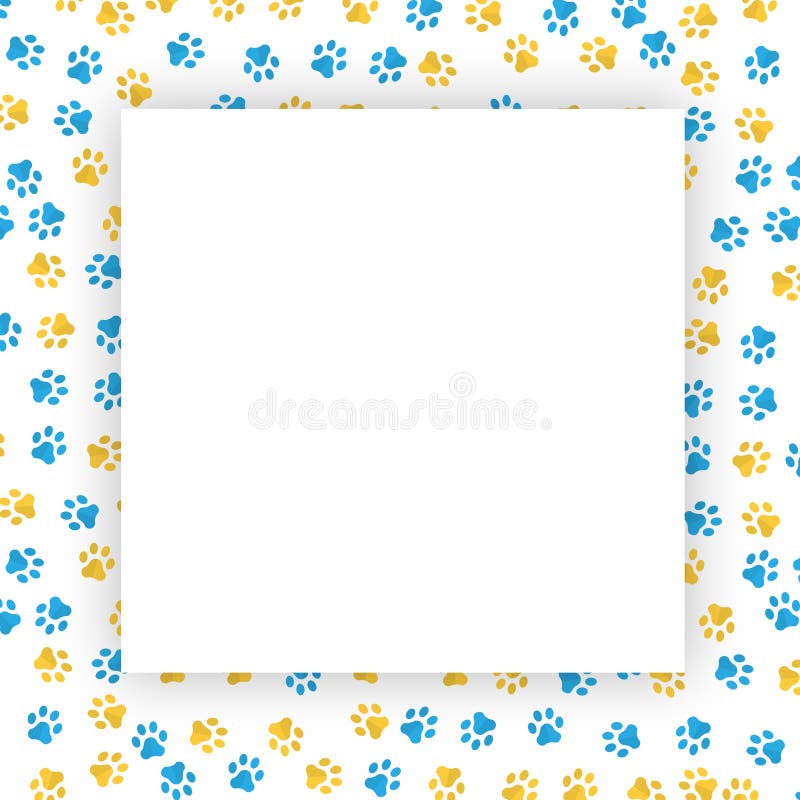 Fun Dog Paw Template Square, Yellow and Blue, Vector Illustration Stock ...
