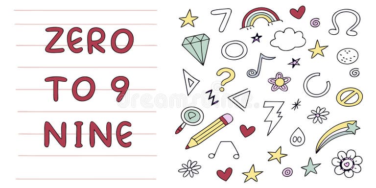 Doodle Art with Letters and Various Objects on Transparent Background ...