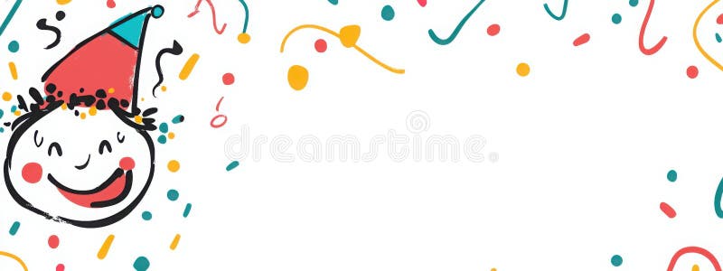 Fun Doodle of a Grinning Jester Face with Confetti on a White ...