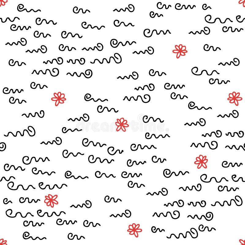Fun Doodle Seamless Pattern with Squiggle Lines and Flowers. Creative ...