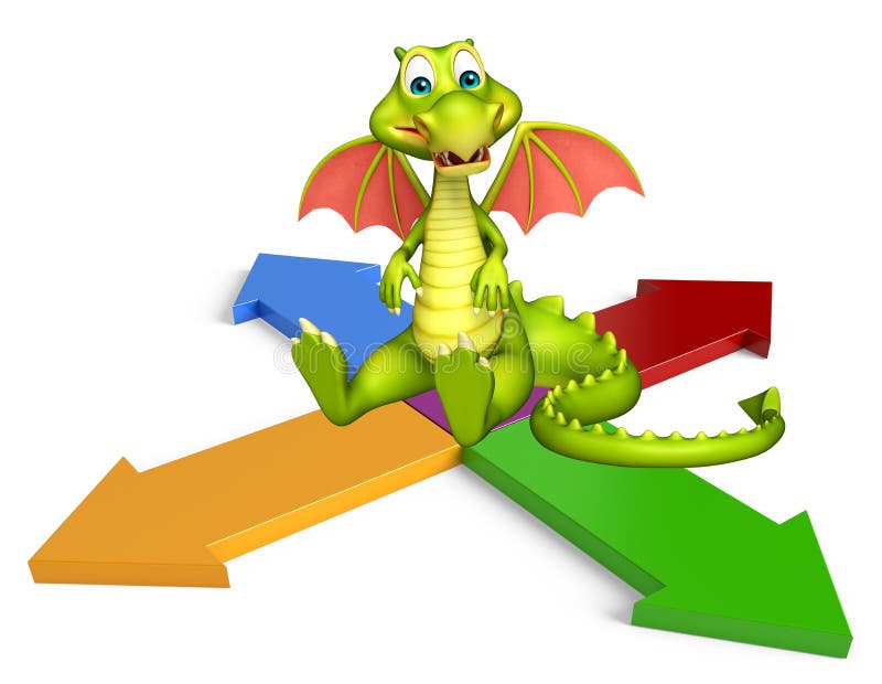 Fun Dragon Cartoon Character with Arrow Sign Stock Illustration ...
