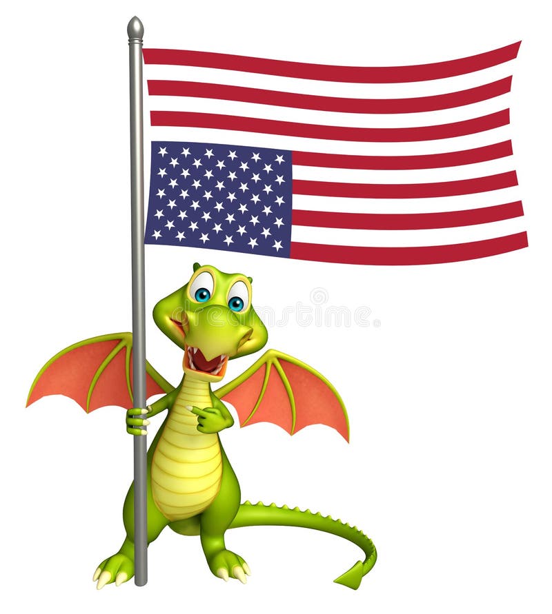 Fun Dragon Cartoon Character with Flag Stock Illustration ...