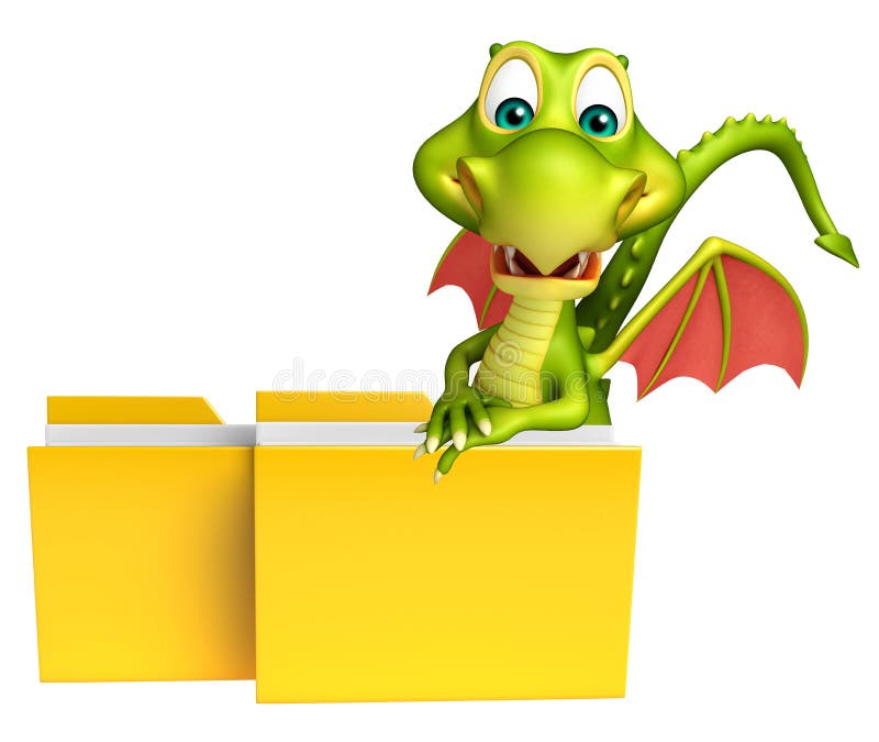 Fun Dragon Cartoon Character with Folder Stock Illustration ...