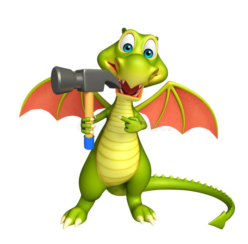 Fun Dragon Cartoon Character with Hammer Stock Illustration ...