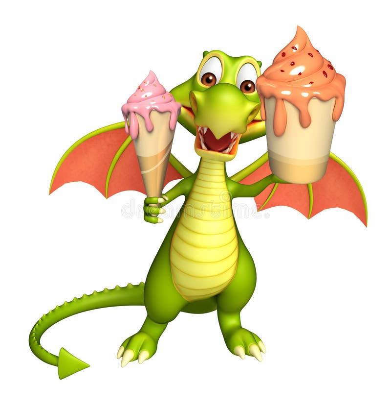 Fun Dragon Cartoon Character with Ice Cream Stock Illustration ...
