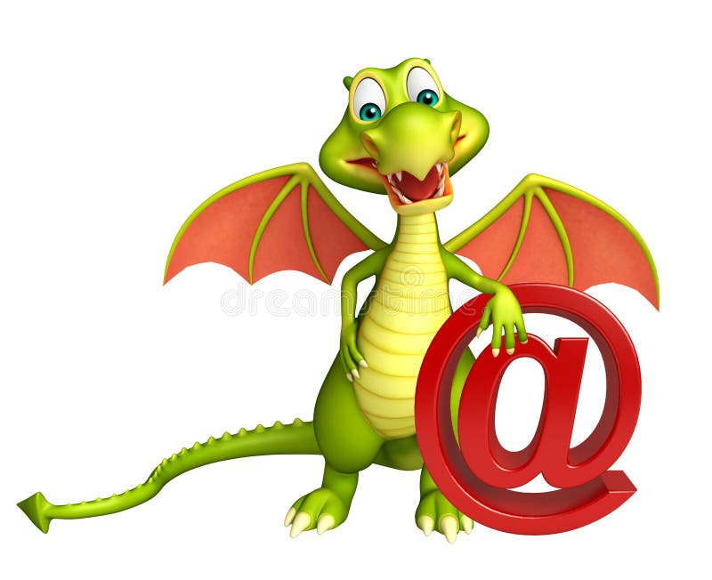 Fun Dragon Cartoon Character with at the Rate Sign Stock Illustration ...
