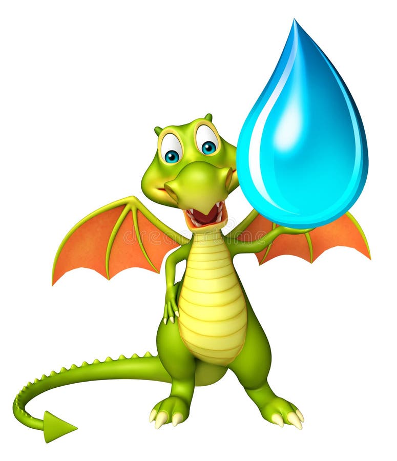 Fun Dragon Cartoon Character with Water Drop Stock Illustration ...