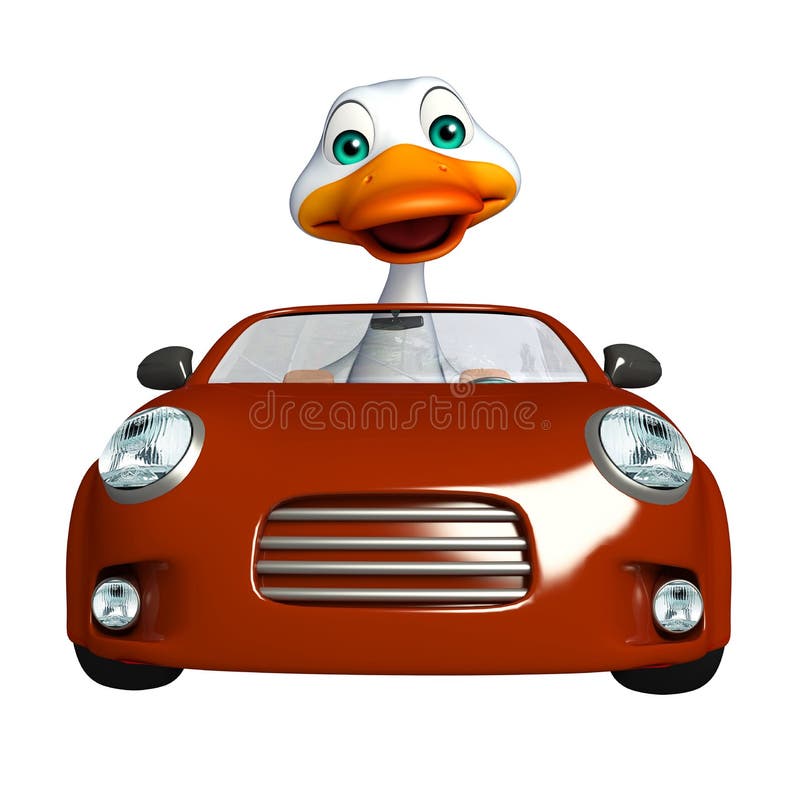 Fun Duck Cartoon Character with Car Stock Illustration - Illustration ...