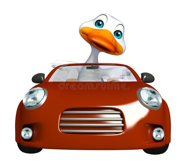 Fun Duck Cartoon Character with Car Stock Illustration - Illustration ...