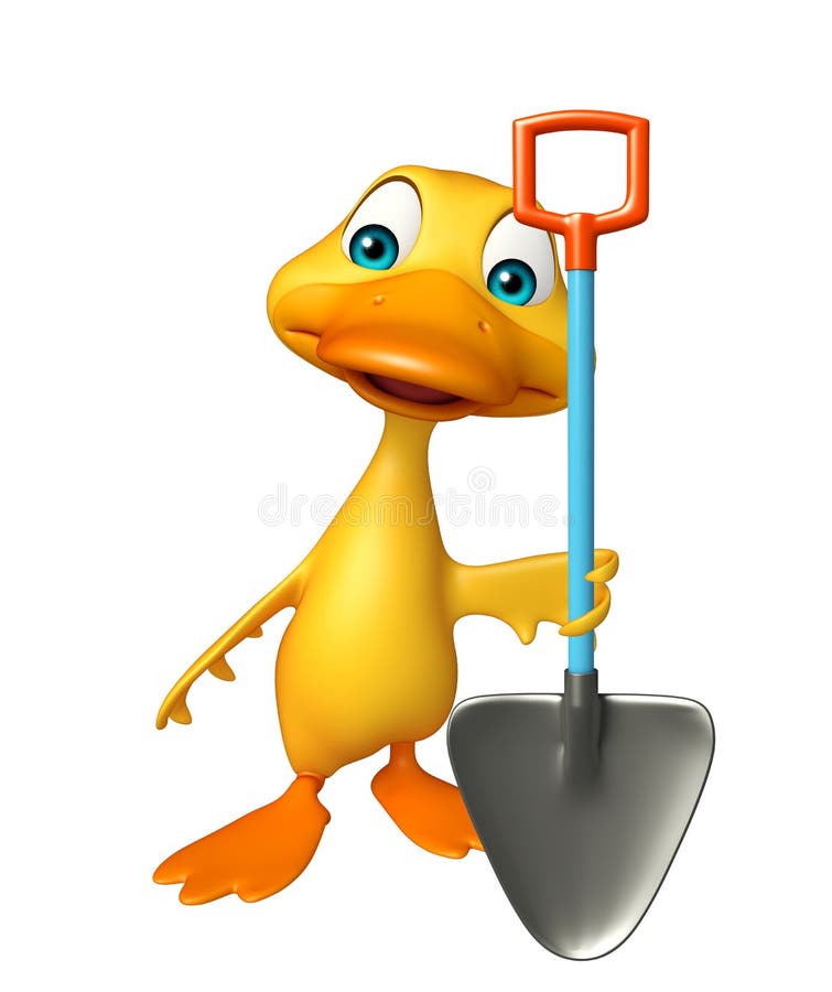 Fun Duck Cartoon Character with Digging Shovel Stock Illustration ...