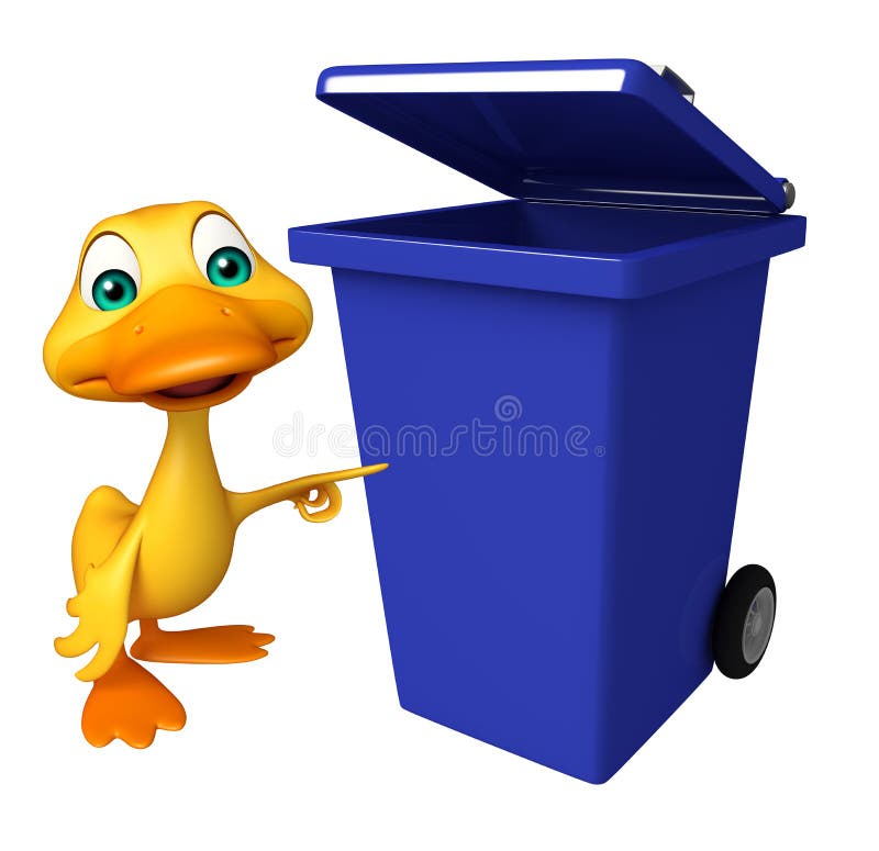 Fun Duck Cartoon Character with Dustbin Stock Illustration ...