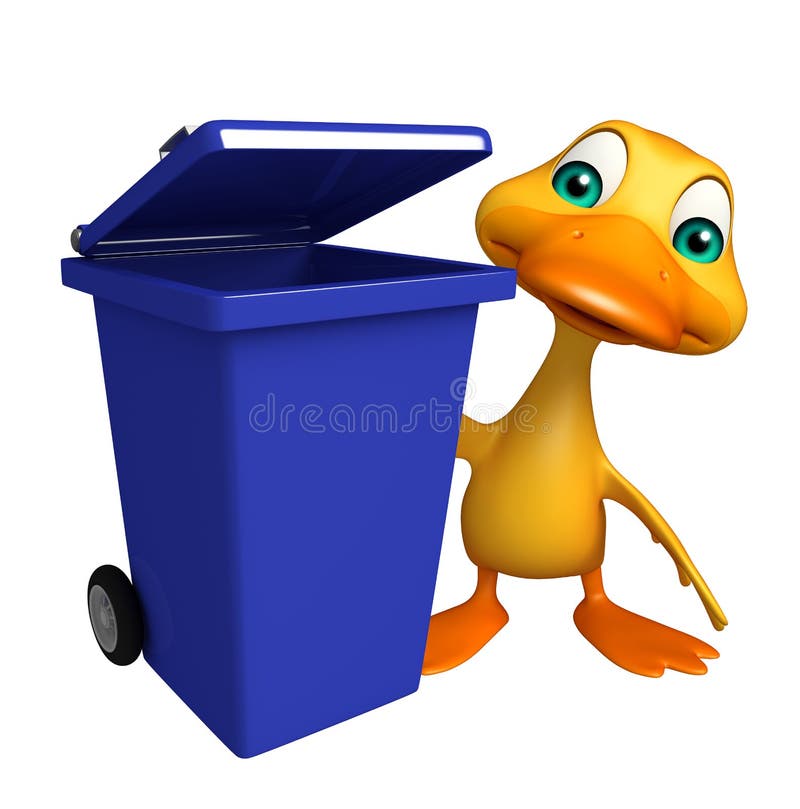 Fun Duck Cartoon Character with Dustbin Stock Illustration ...