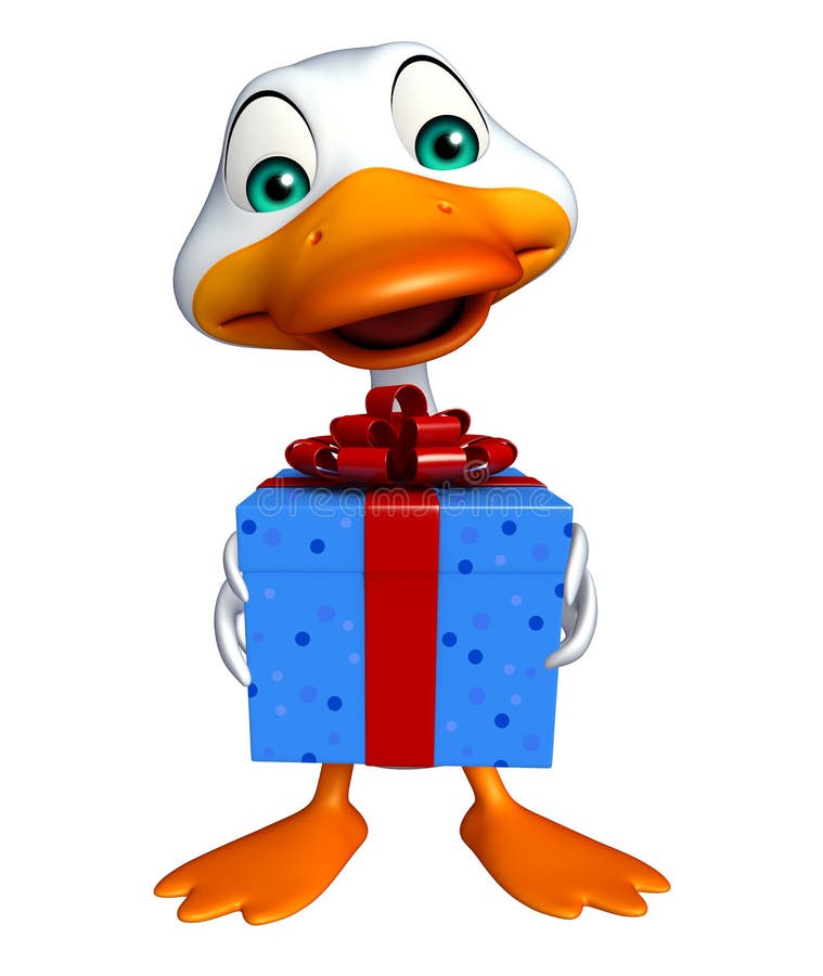 Fun Duck Cartoon Character with Gift Box Stock Illustration ...
