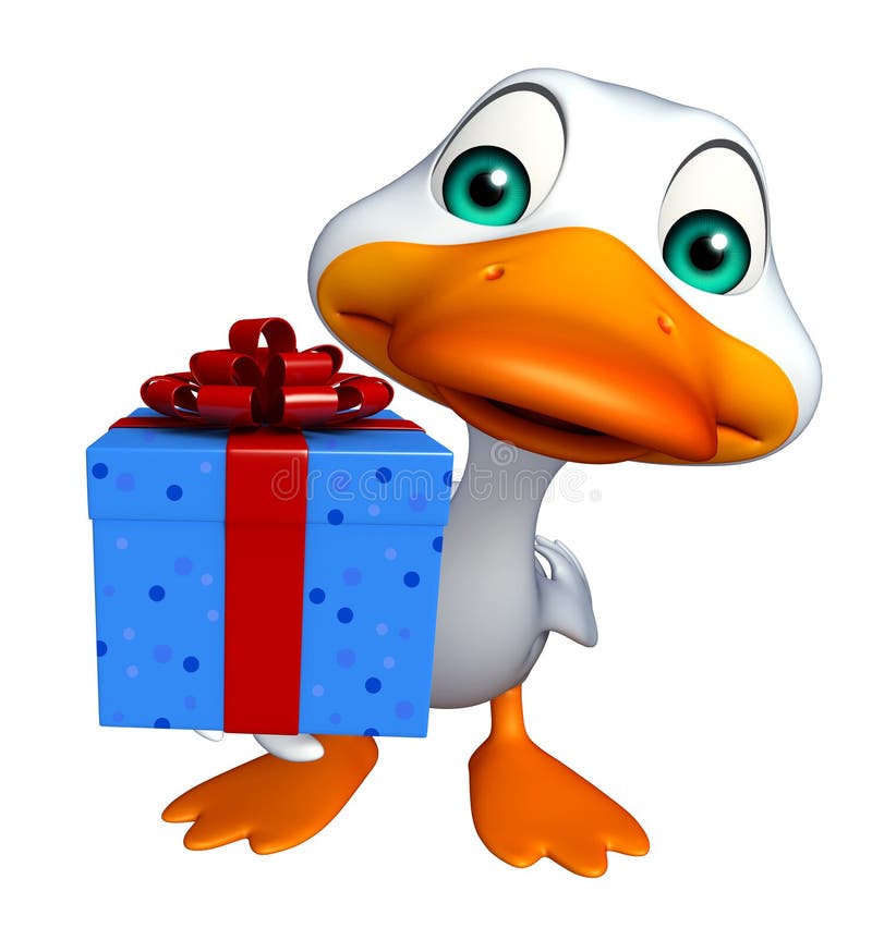 Fun Duck Cartoon Character with Gift Box Stock Illustration ...