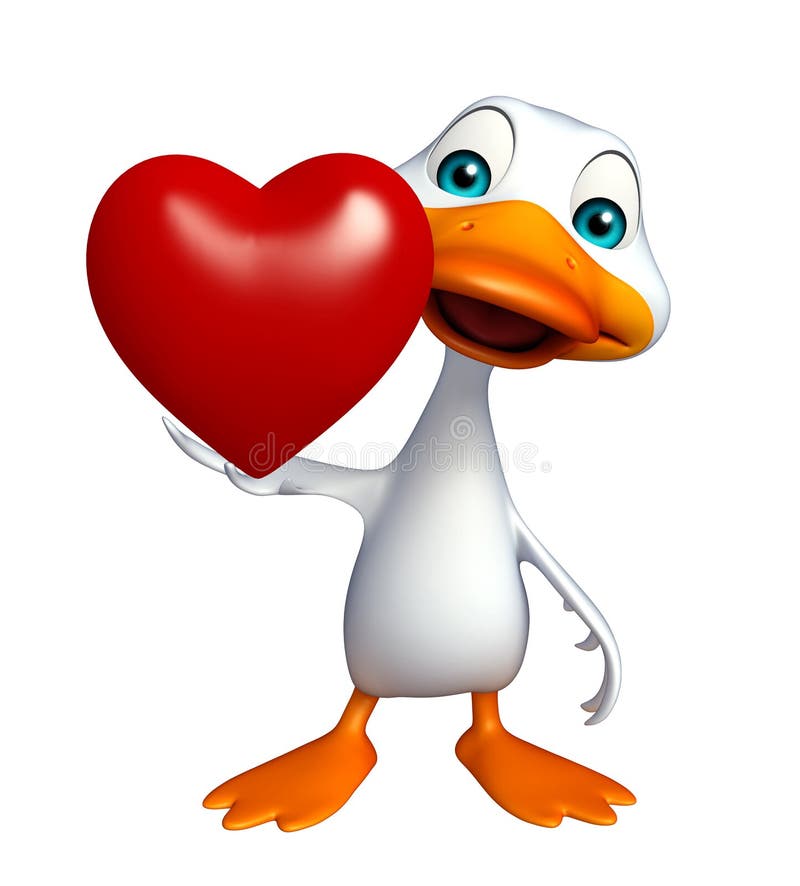 Fun Duck Cartoon Character with Heart Stock Illustration - Illustration ...