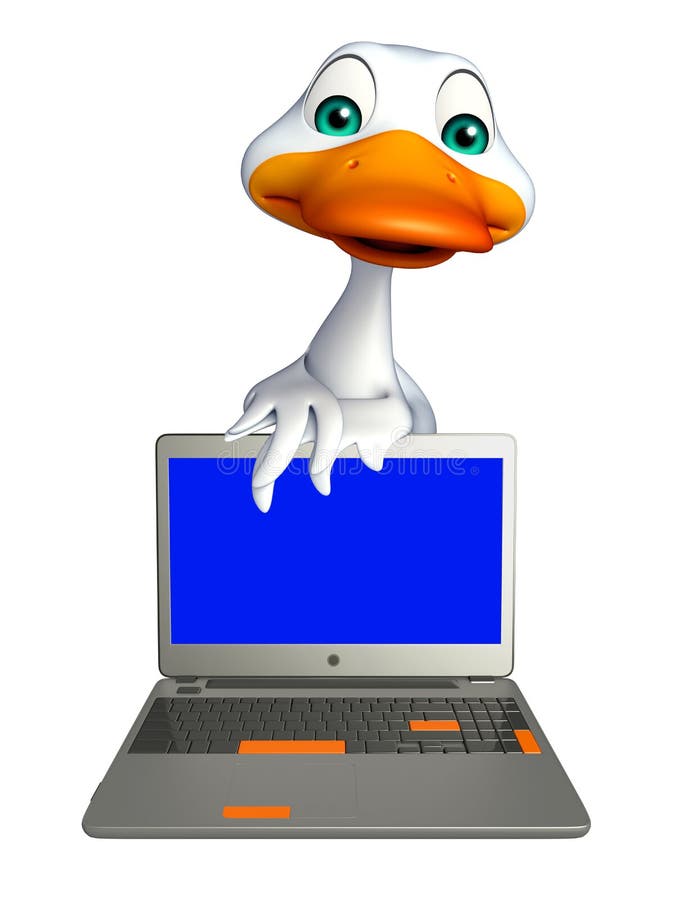 Fun Duck Cartoon Character with Laptop Stock Illustration ...