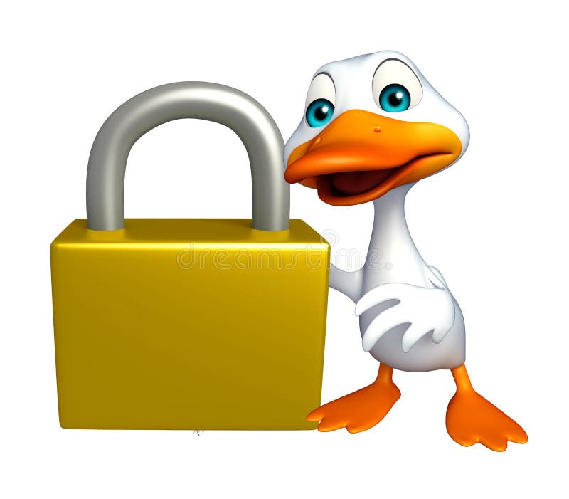 Fun Duck Cartoon Character with Lock Stock Illustration - Illustration ...