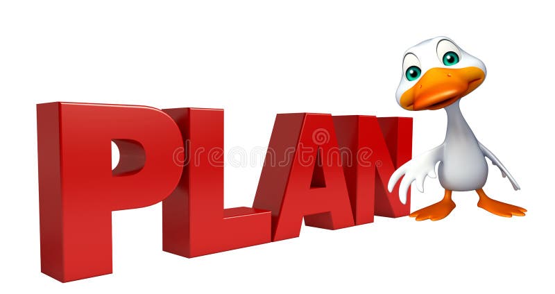 Fun Duck Cartoon Character with Plan Sign Stock Illustration ...
