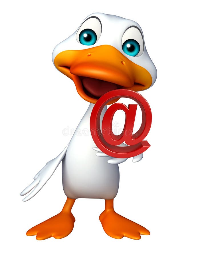 Fun Duck Cartoon Character with at the Rate Sign Stock Illustration ...