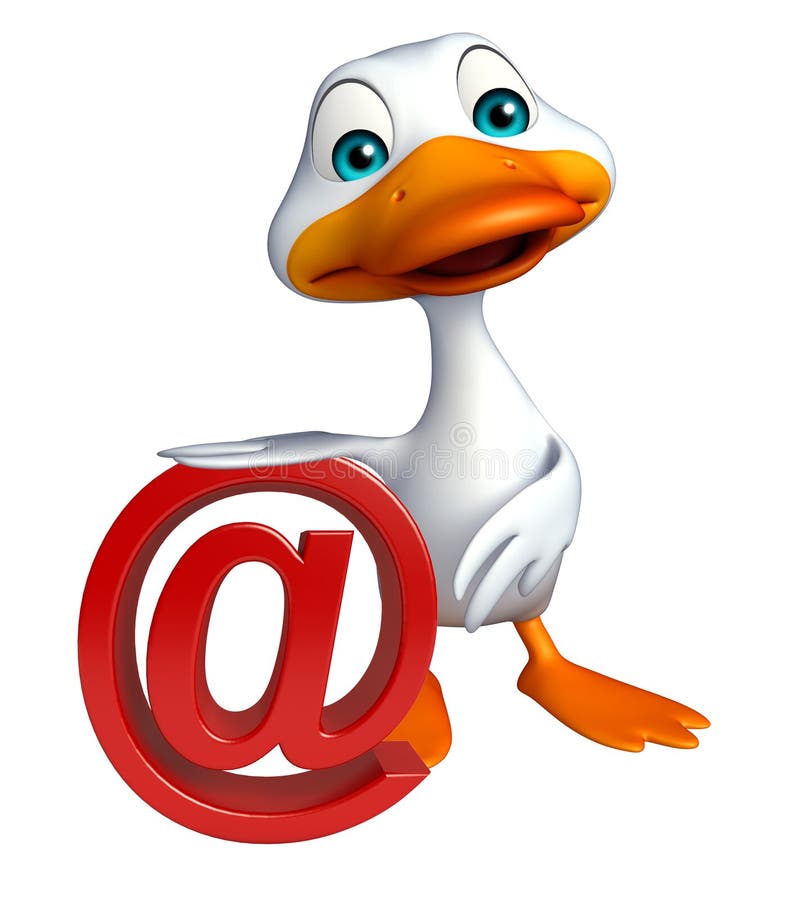 Fun Duck Cartoon Character with at the Rate Sign Stock Illustration ...