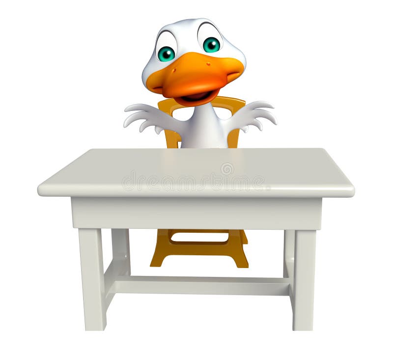 Fun Duck Cartoon Character with Table and Chair Stock Illustration ...