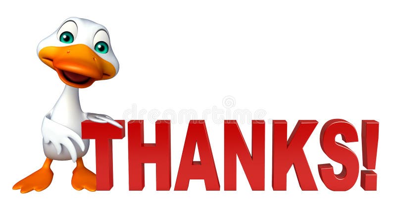 Fun Duck Cartoon Character with Thanks Sign Stock Illustration ...