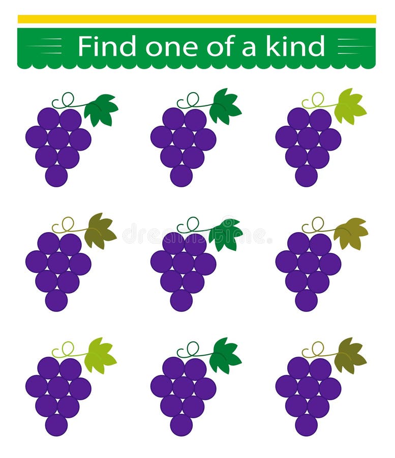 Fun Educational Game for Kids. Need To Find One of a Kind Grape Stock ...