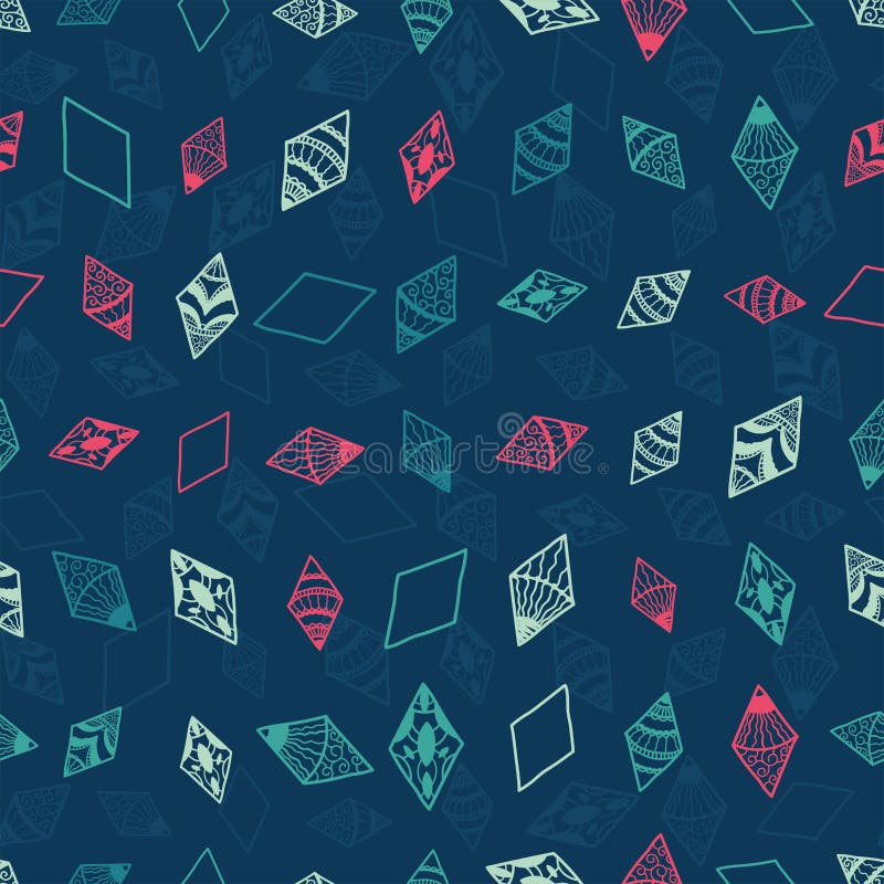 Fun and Elegant Hand Drawn Horizontal Seamless Pattern, Doodle Diamonds ...