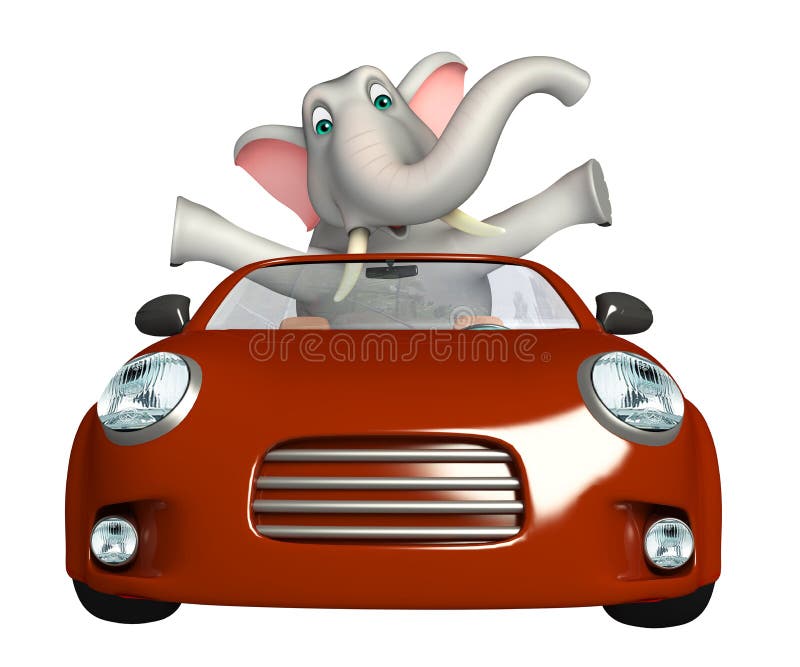 Fun Elephant Cartoon Character with Car Stock Illustration ...