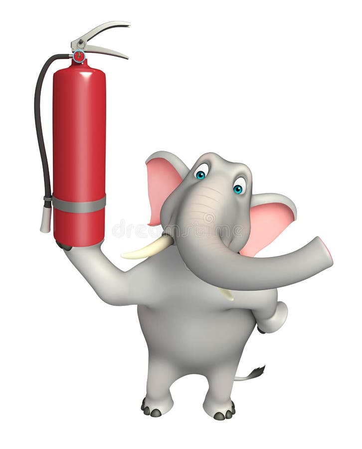Fun Elephant Cartoon Character with Fire Extinguisher Stock ...