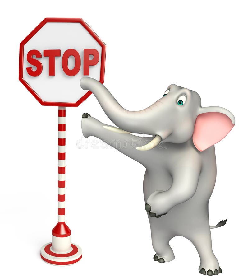 Fun Elephant Cartoon Character with Stop Sign Stock Illustration ...